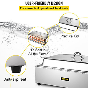 VEVOR 110V 6-Pan Commercial Food Warmer, 1200W Electric Steam Table 15cm/6inch Deep, Stainless Steel Buffet Bain Marie 32 Quart for Restaurants
