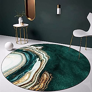 Emerald Green Marble Round Area Rug for Bedroom Living Room Carpets Modern Abstract Throw Rugs Soft Washable Round Floor Mats,Diameter 3 ft