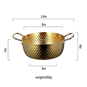 Stainless Steel Noodle Pot for Cooking with Double Handles, Hammered men Pot, Korean Ramen Cooking Pot for Kitchen, Nonstick Ramyun Cooker for Cooking Soup/Curry/Pasta/Stew (Gold)