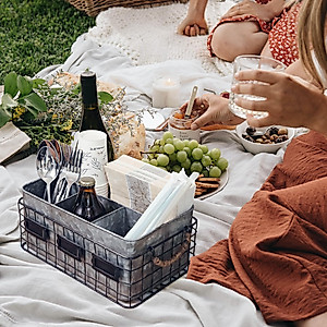 NIKKY HOME Utensil Caddy for Parties, Farmhouse Flatware Caddy for Countertop, Rustic Galvanized Silverware Cutlery Caddy with Napkin Holder for Kitchen, Dining, Outdoors, Picnics, Parties - Silver