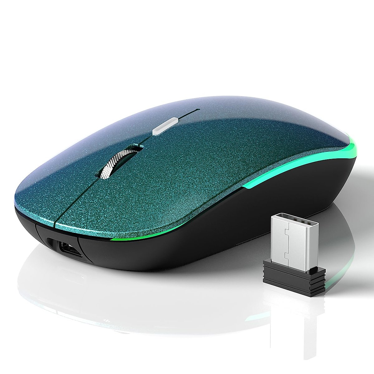 FENISIO Wireless Mouse, USB Computer Mouse 2.4G Rechargeable RGB Mouse Ultra Silent Cordless Mouse, Portable Computer Mouse for PC, Laptop, Desktop, MacBook, Windows (Aurora Purple)