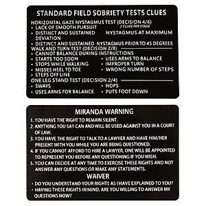 3PCS Laser Metal Miranda Warning Card / Standard Field Sobriety Test Clues Cards