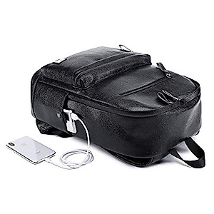 weiatas Black Leather Laptop Backpack for Men Women School College Bookbag for Student Computer Rucksack for Work Fits 15.6 Inch Laptop