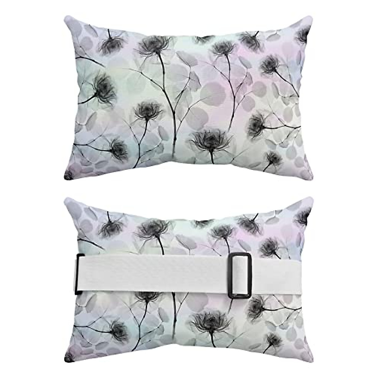 Recliner Head Pillow Ledge Loungers Chair Pillows with Insert X-Ray Roses Dreamy Pink Purple Green Lumbar Pillow with Adjustable Strap Outside Patio Decorative Garden Cushion for Bench Couch, 2 PCS