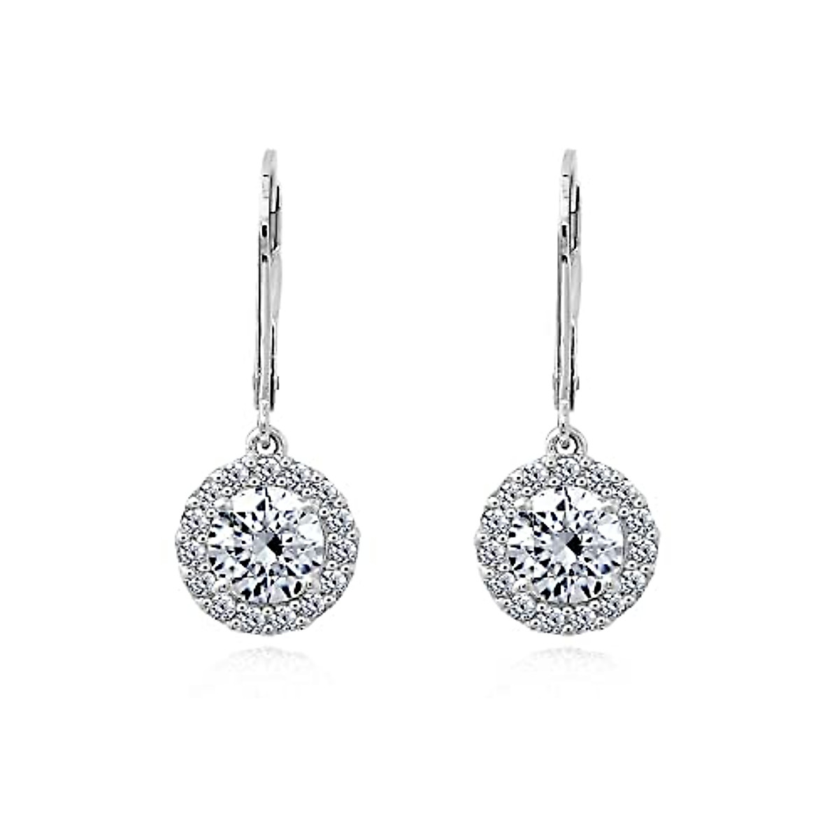 Amazon Essentials Sterling Silver Platinum Plated Infinite Elements Cubic Zirconia Halo Leverback Drop Earrings (previously Amazon Collection)