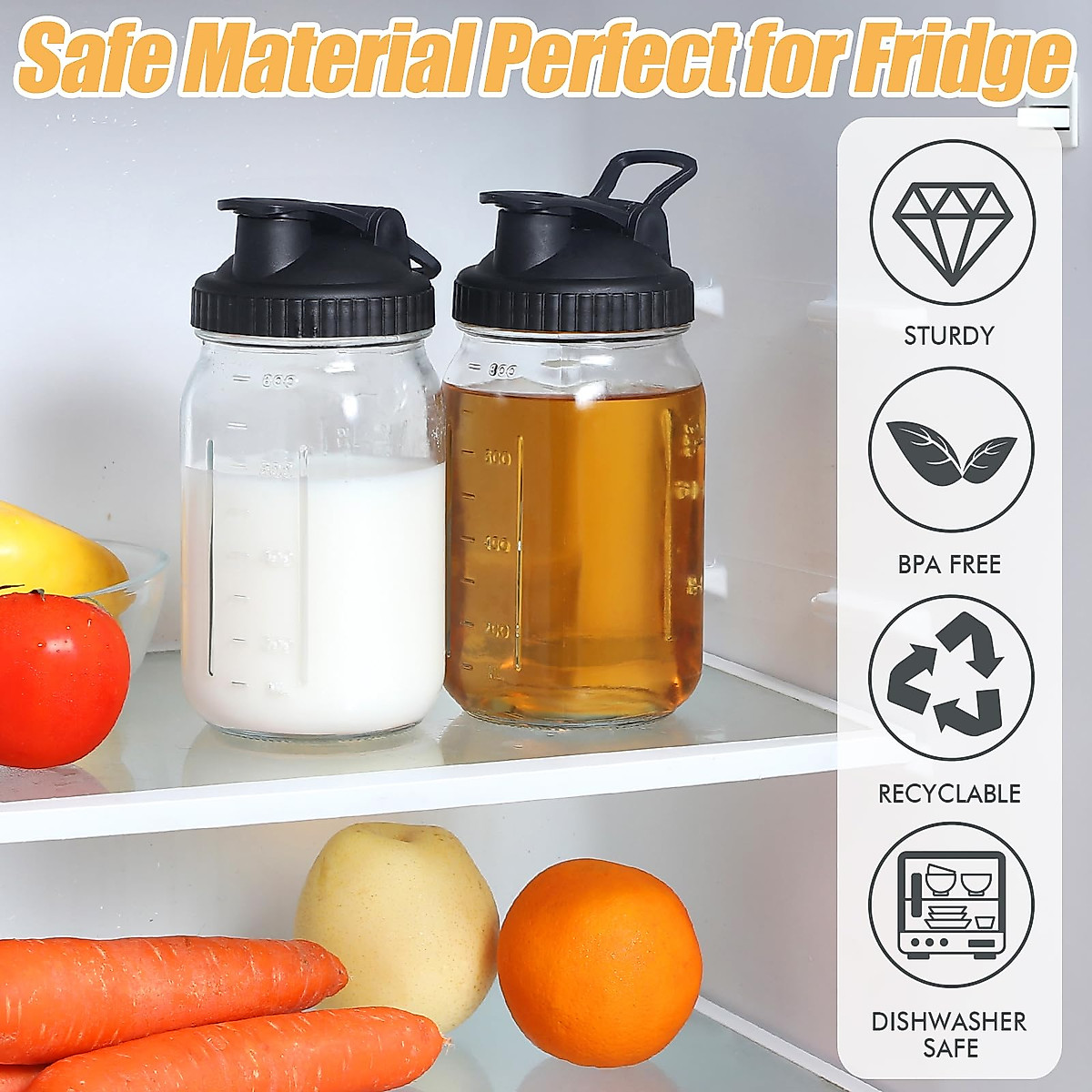 Balter-D Pour Spout Lid for Wide Mouth Mason Jars, Leak-proof Ball Canning Lids & Reusable Flip Cap Jar Lids for Mess-free Pouring and Storing, 4 Pack