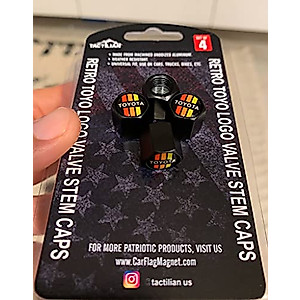 Tactilian Retro Toyota Valve Stem Cap - Red Orange Yellow Yota Aluminum with Rubber Ring Tire Wheel Rim Dust Cover fits Cars, Trucks, Bikes, Motorcycles, Bicycles - (4 Pack) (Retro Toyota)