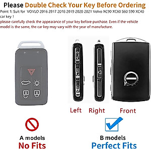 LoyalSoldier Genuine Leather Smart Key Fob Cover Case Compatible with Volvo XC40, XC60, XC90, S90, S60, V60, V90 2019-2023(B Model)