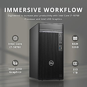 Dell OptiPlex 7080 Gaming Desktop Mini Tower, Intel Core i7-10700 Processor, 32GB RAM, 1TB PCIe SSD, Intel UHD Graphics, Windows 11 Pro, Black