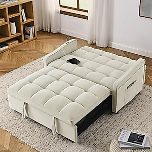 Upholstered Futon Loveseat Sofa Convertible to Sleeper Sofá Bed,Adjsutable Love Seat Chaise Lounge Couch Chair,Sofacama with Two Arm Pocket,Type C,USB Charging and Copper Nail for RV/Living Room