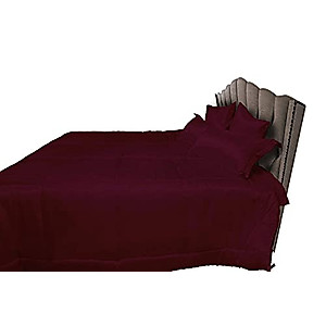 Cotton Home Depot 5-Pc Silk Satin Comforter Set 1-Piece Quilted Box Stitching Comforter 1 Flat Sheet 1 Fitted Sheet with 2 Pillow Case 400 GSM Microfiber Fill Comforter Set.Size-Twin Colour Burgundy