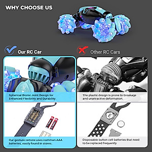 Powerextra Remote Control Car, 4WD 2.4GHz RC Stunt Car, Watch Gesture Sensor Car, Double Sided Rotating Off Road Vehicle 360° Flips with 2 Batteries, Deformable Electric Car Kids Toy Cars - Green