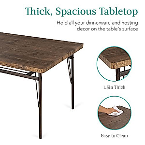 Best Choice Products 6-Piece 55in Modern Dining Set for Home, Kitchen, Dining Room w/Storage Racks, Rectangular Table, Bench, 4 Chairs, Steel Frame - Brown