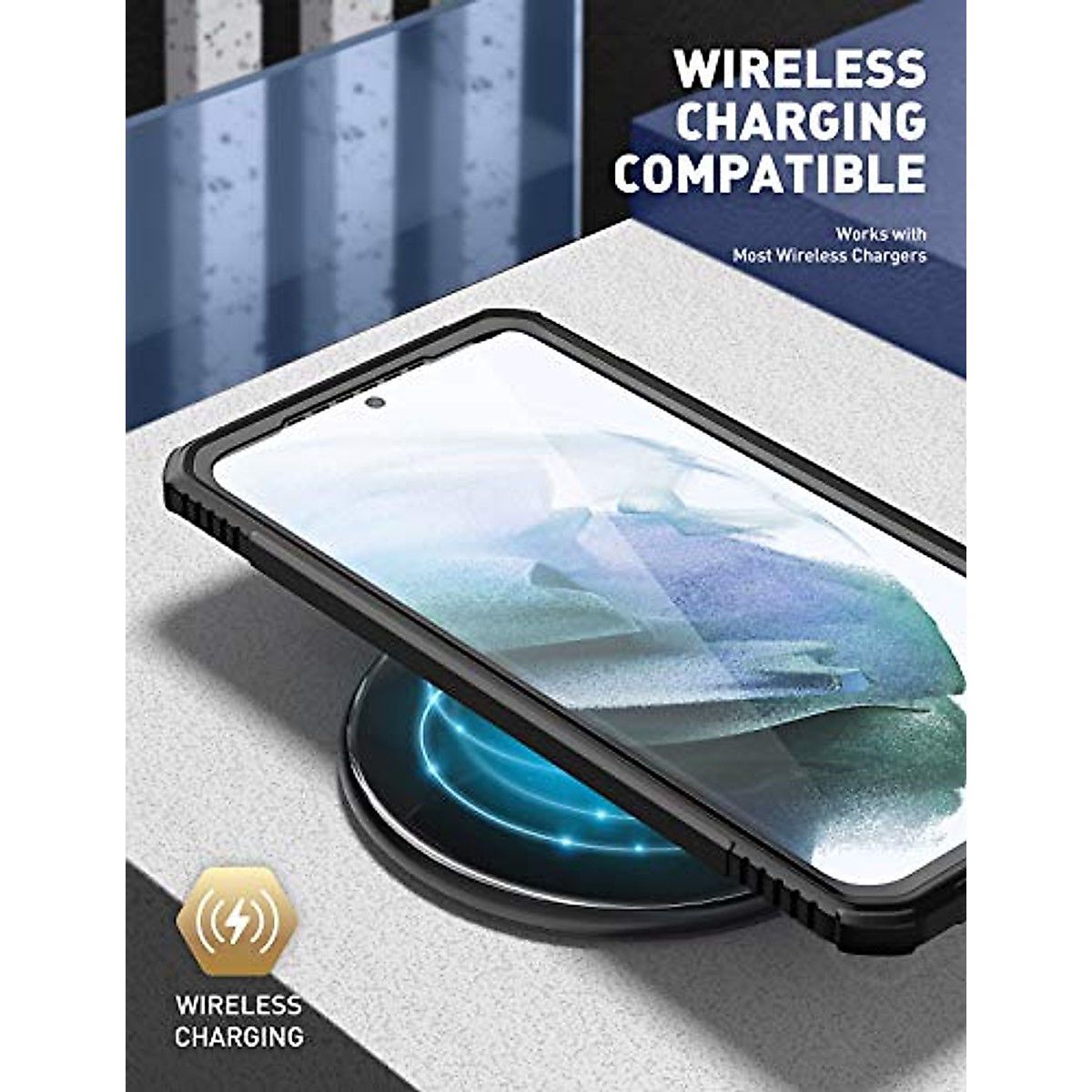 Clayco Xenon Case for Samsung Galaxy S21 FE 5G, [Built-in Screen Protector] Full-Body Rugged Cover Compatible with Fingerprint Reader, 6.4 inch 2022 Release (Black)