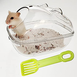 SpringSmart Hamster Bathroom with Scoop Set, Transparent Sand Bathtub with Large Space for Small Animals, Dwarf Hamster Toilet (M(6X4X4 inch))