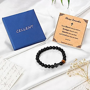 Faith Gifts for Men Unique Elastic 8mm Natural Stone Tiger Eye Bracelet Cross Charm Bracelets Pulseras Para Hombres Rosary Jesus Bracelet Best Friend Bracelet Catholic Religious Easter Gifts Nothing Will Be Impossible Matthew 17:20