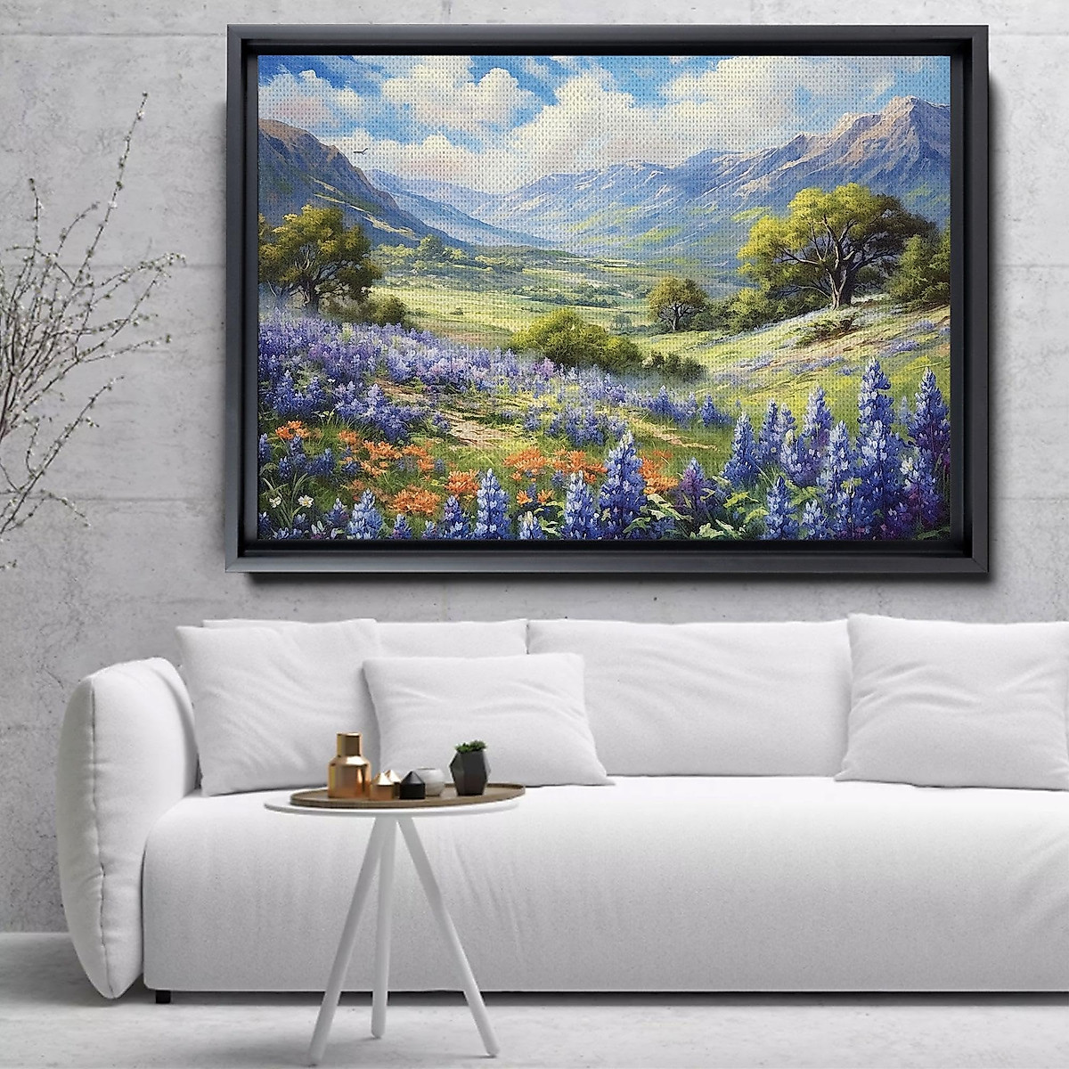 Enchanting Texas, Native Texas Hill Country Bluebonnet Landscape - Fine Art Print Mounted in a White Mat Board
