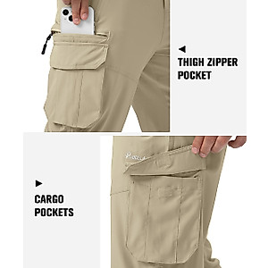 Pudolla Men's Capri Pants Quick Dry 3/4 Long Shorts with 6 Pockets for Workout Athletic Golf Hiking(Khaki Large)