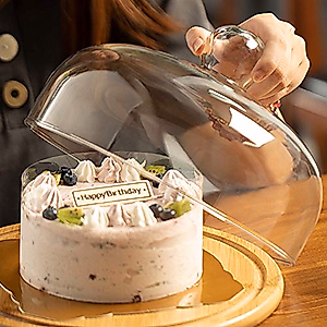HEMOTON Cake Serving Plate with Dome Wood Dessert Stand Tray Pastry Cheese Display Glass Dome Cloche Plate Centerpiece for Cream Cake Desert Salad 21CM