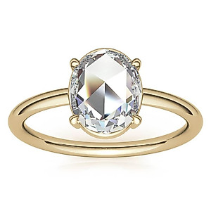 Solitaire Moissanite Engagement Ring 2 CT Oval Rose Cut Moissanite Bridal Wedding Ring for Women Handmade Anniversary Propose Gift for Her, VVS1 Colorless, 10K 14K 18K Solid Yellow Gold