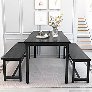 Recaceik 47" Dining Room Table Set with 2 Benches, Kitchen Dining Table Set for 4 Persons, Space Saving Kitchen Table and Chair Set for Dining Room, Small Space, Breakfast Nook(Black)