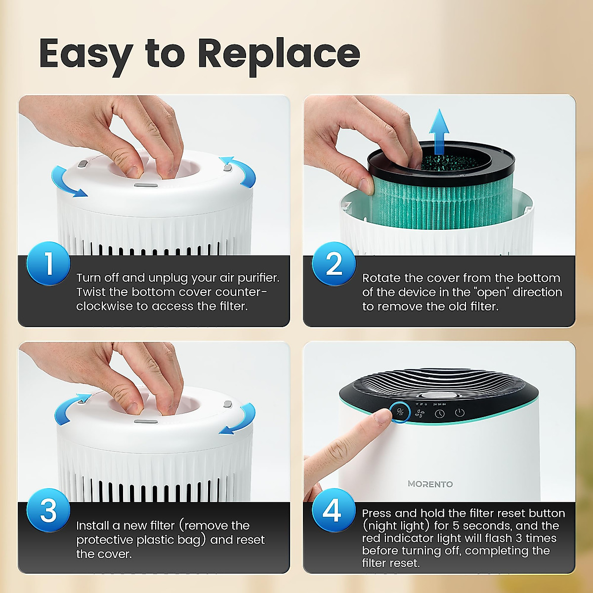 MORENTO 1 Pack MR2566 Genuine Air Purifier Replacement Filter for MR2566 Air Purifier, Pet Dander Version