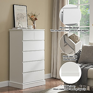 Alaxgumrol 6 Drawer Dresser for Bedroom - White Tall Dresser & Chest of Drawers, Moden Closet Dressers with Concealed Handle, Dresser Storage Cabinet for Livingroom, Hallway, Entryway
