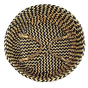 Foldable Storage Basket, Natural Seagrass Woven Storage Basket Clothes Organizer Plant Flower Pot for Bedroom, Living Room, Kids Room(Black (wave pattern))