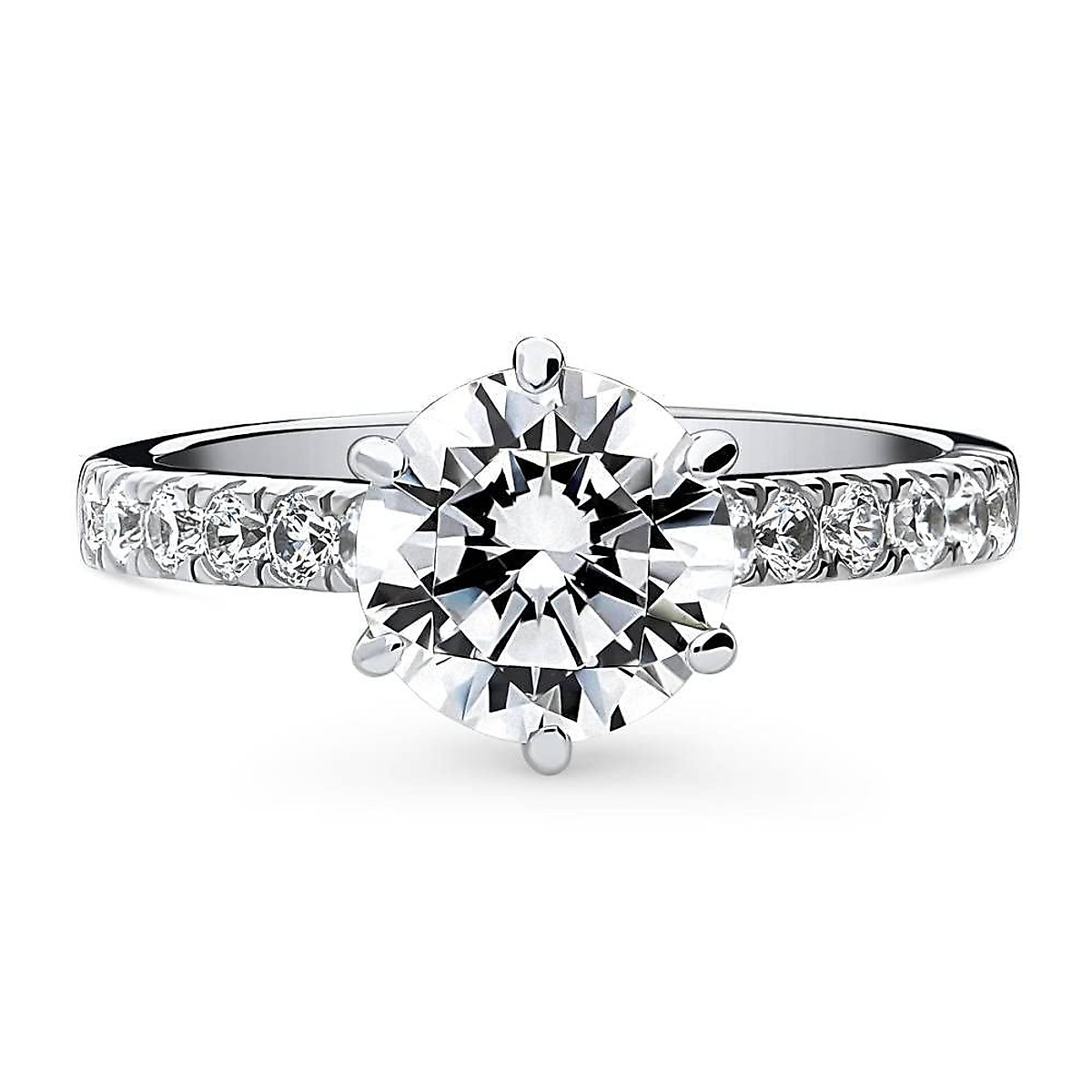 BERRICLE Sterling Silver Solitaire Wedding Engagement Rings 2 Carat Round Cubic Zirconia CZ Promise Ring for Women, Rhodium Plated Size 6