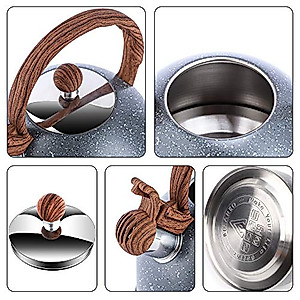 Tea Kettle, 2.3 Quart / 2.5 Liter BELANKO Stainless Steel Tea Kettles, Food Grade Stovetops Tea pot with Wood Pattern Handle Loud Whistling for Tea, Coffee, Milk etc, Gas Electric Applicable - Gray