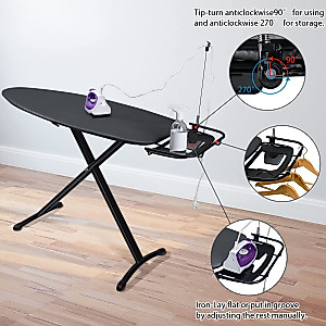 Duwee Steel Top Extra Wide Ironing Board with Sleeve Board and Adjustable Iron Rest, Luxury Foldable Ironing Boards with 10 mm Thicken Feltpad and Cover, Adjustable Height,18"x48"