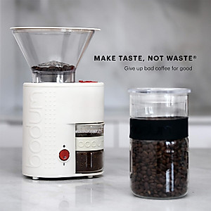 Bodum Bistro Electric Conical Burr Coffee Grinder, Preset Timer, 12 Grind Settings, White
