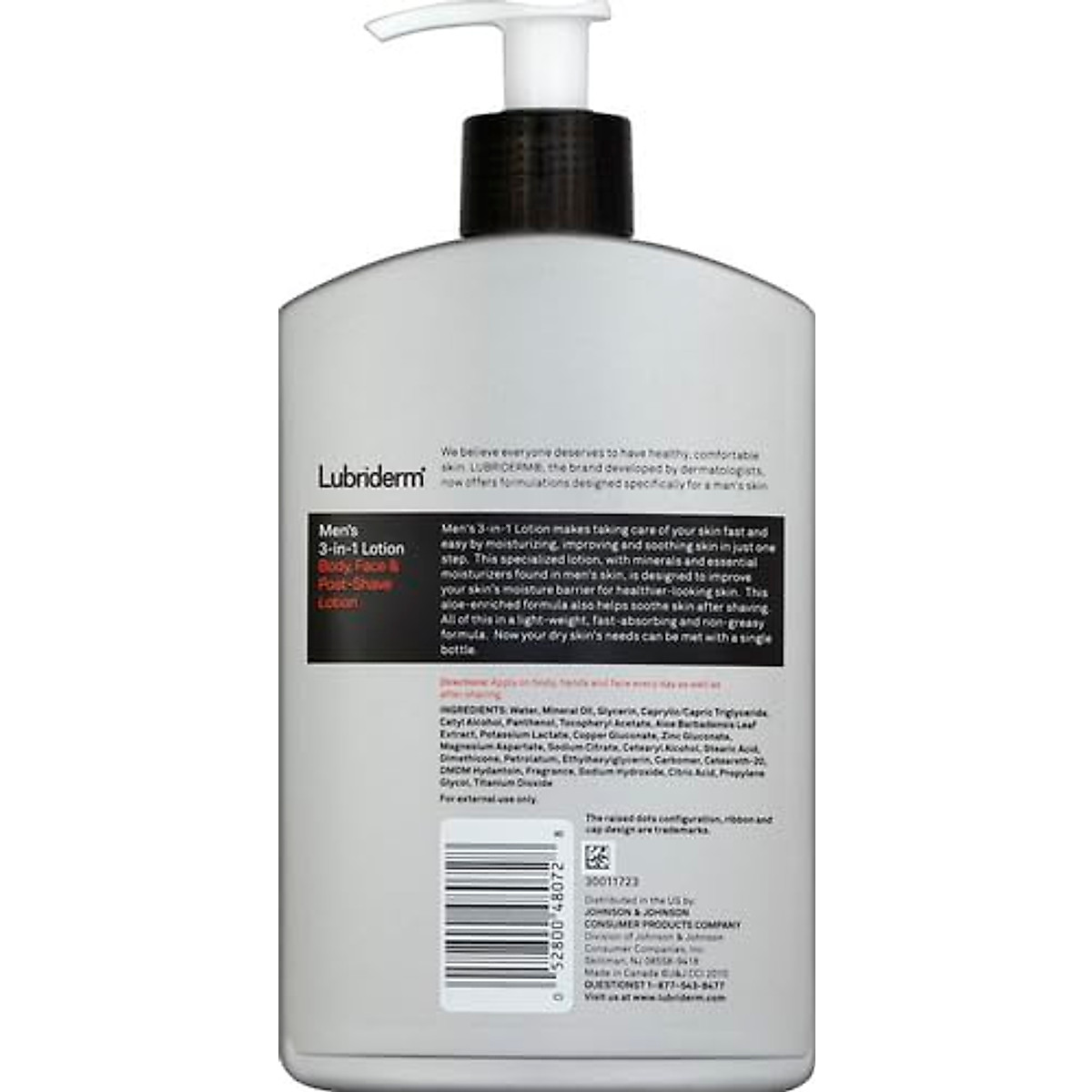 Lubriderm Men's 3-In-1 Lotion Enriched with Soothing Aloe for Body and Face, Non-Greasy Post Shave Moisturizer with Light Fragrance, 16 fl. oz