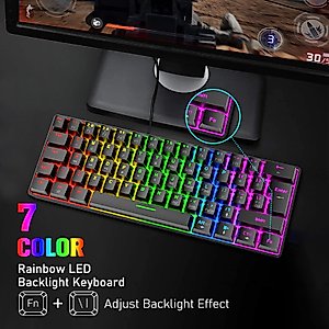 Mechanical Gaming Keyboard and Mouse Mini Wired Combo with RGB Headset Rainbow Backlight Ergonomic 62Key Anti-Ghosting Adjustable Mic 6400DPI Mice USB-C for PC Gamer Computer Typist(Black/Red Switch)