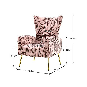 NIOIIKIT Velvet Accent Chair with Metal Gold Legs Upholstered Wingback Armchair Side Lounge Chair Leisure Single Sofa Arm Club Reading Chair for Living Room Bedroom Office (Pink)