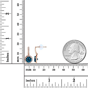 Sterling Silver Rose Dangling 6mm London Blue Topaz & Created White Sapphire Halo Earring with Silicone Back
