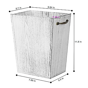 Wood Wastebasket Trash Can Rustic Farmhouse Square Garbage Container Bin with Decorative Metal Handle for Bedroom, Living Room, Bathroom & Office