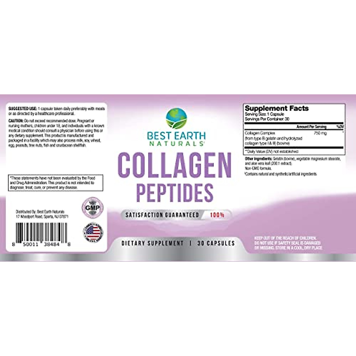 Collagen Peptides Complex Type I, III For Healthy Hair, Skin, Nails, Joints - Hydrolyzed Collagen Capsules Supplement - 30 Day Supply