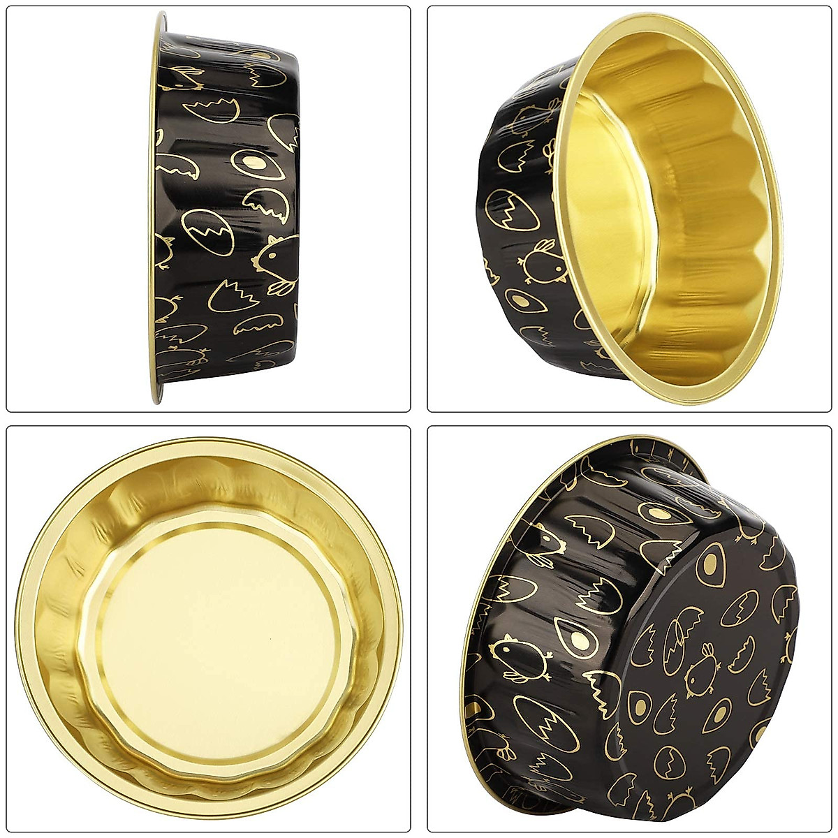 Beasea 8oz Disposable Cupcake Cups with Lids, 50 Pack Ramekins Foil Cupcake Cups Black Gold Aluminum Foil Cups Creme Brulee Muffin Cupcake Baking Cup Mini Pudding Cake Tins for Party Wedding Birthday