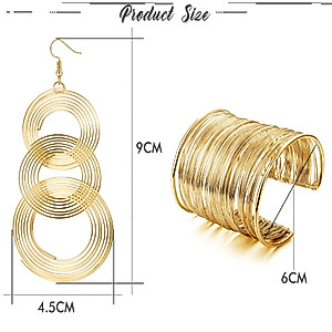 YADOCA 70s Disco Set Metal Coil Bracelets Gold Triple Swirl Disco Earrings for Women