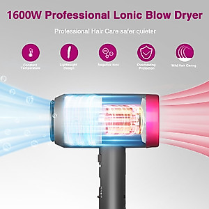 Hair Dryer with Diffuser, Professional Salon Negative Ions Blow Dryer Powerful 1600W for Fast Drying, 3 Heating & Infinity Speed, with Constant Temperature, No Hair Damage, Low Noise