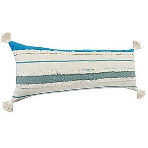 LR Home Quarry Striped Lumbar Throw Pillow, 14" x 36", Aqua/Jade/Turquoise/White