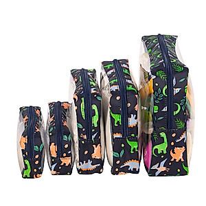 Remobia Hicol TSA Approved 5-Piece Diaper Bag Organizer Pouch Set Clear Waterproof TPU Kids Toiletry Storage Set Travel Packing Clutch Cube Bags for Baby Nursing(Dinosour)