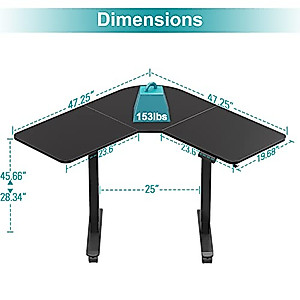 WOKA L Shaped Standing Desk, 48” x 48“ Height Adjustable Electric Stand Up Desk, Sit Stand Desk with Memory Controller for Home Office, Motorized Corner Standing Desk with Splice Board, Rustic Brown