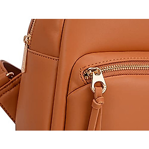 DAVID JONES Paris Women Fashion Rucksack Plain Solid Color Backpack - Cognac