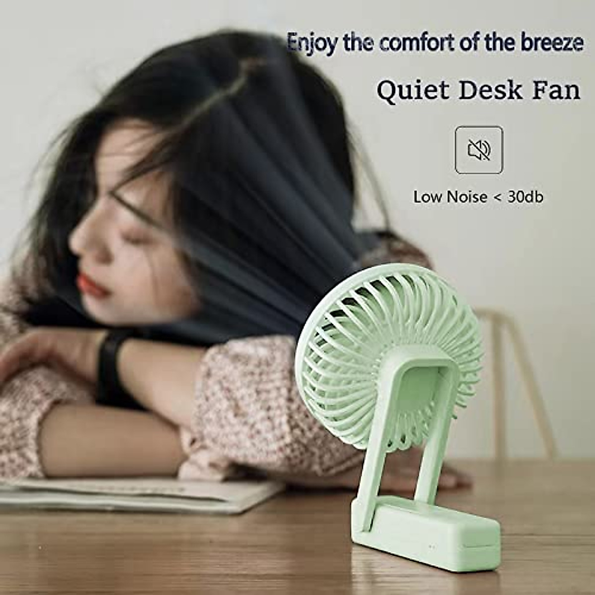 IQeer Battery Operated Portable Fan, Mini Rechargeable Handheld Fan,Small Foldable Fan,Quiet but Powerful Desk Fan Up to 10 hrs Operated Makeup Eyelash Fan for Kids Women Outdoor Travelling(Green)