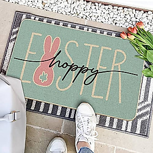Artoid Mode Cute Bunny Rabbit Happy Easter Welcome Decorative Doormat, Seasonal Spring Low-Profile Rug Switch Mat for Indoor Outdoor 17x29 Inch