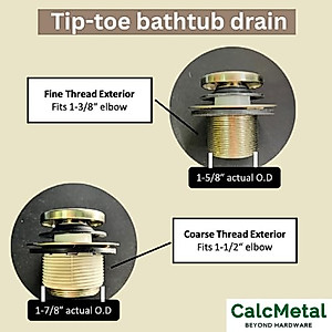 CalcMetal Tip-Toe Bathtub Drain Stopper, Fits 1-1/2 Inch or 1-3/8 Inch,Easy to Install, Plated Chrome