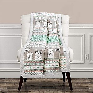 Lush Decor Llama Stripe Fuzzy Reversible Sherpa Throw Blanket, 60” x 50”, Turquoise & Pink