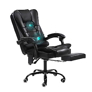 Adjustable Executive Massage Office Chair Reclining High Back Chair Big Tall Leather Ergonomic Swivel Task Chair with Footrest